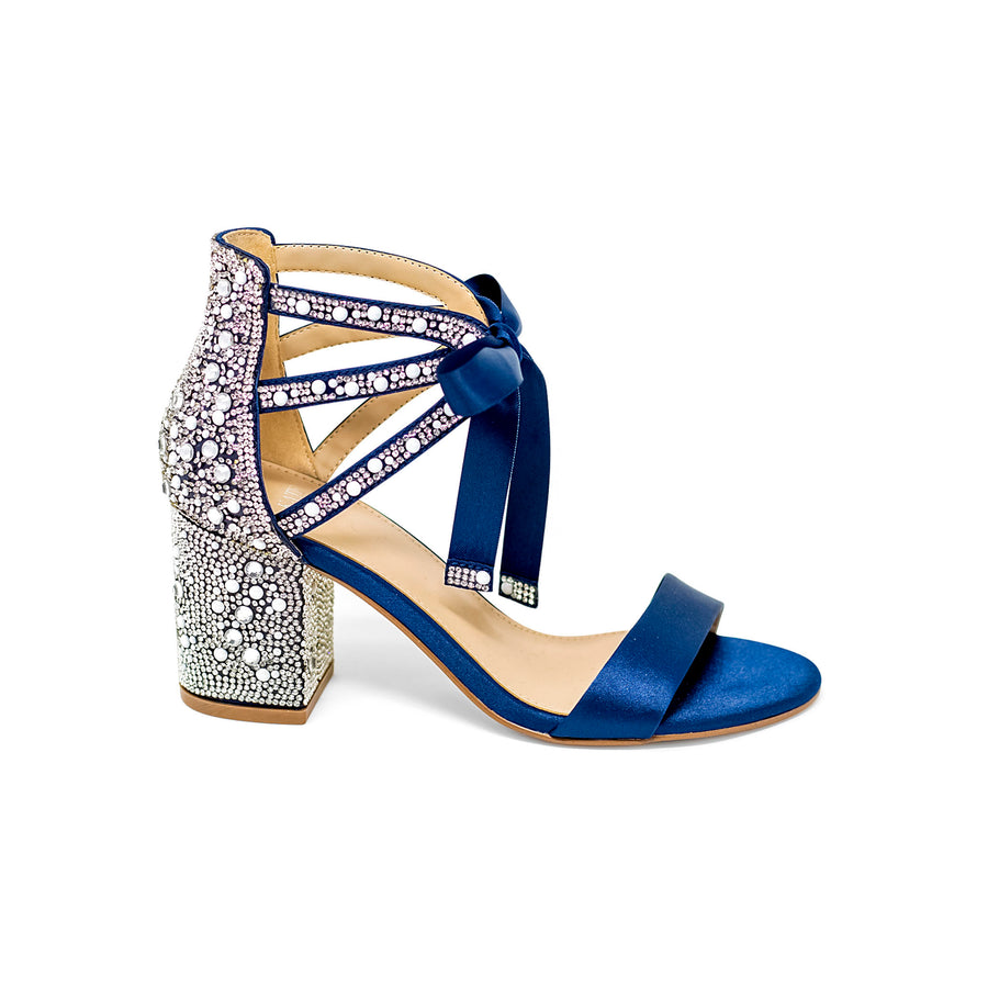 Kate Whitcomb Satin Block Heels | Lola Navy | Comfortable Wedding Heels ...